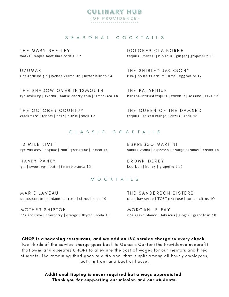 Menu - Full of Local & Global Flavors - CHOP